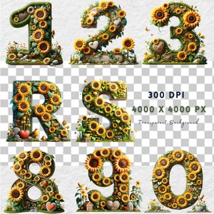 Sunflower Alphabet, Floral Letters Png, Sunflower Monogram Png ...