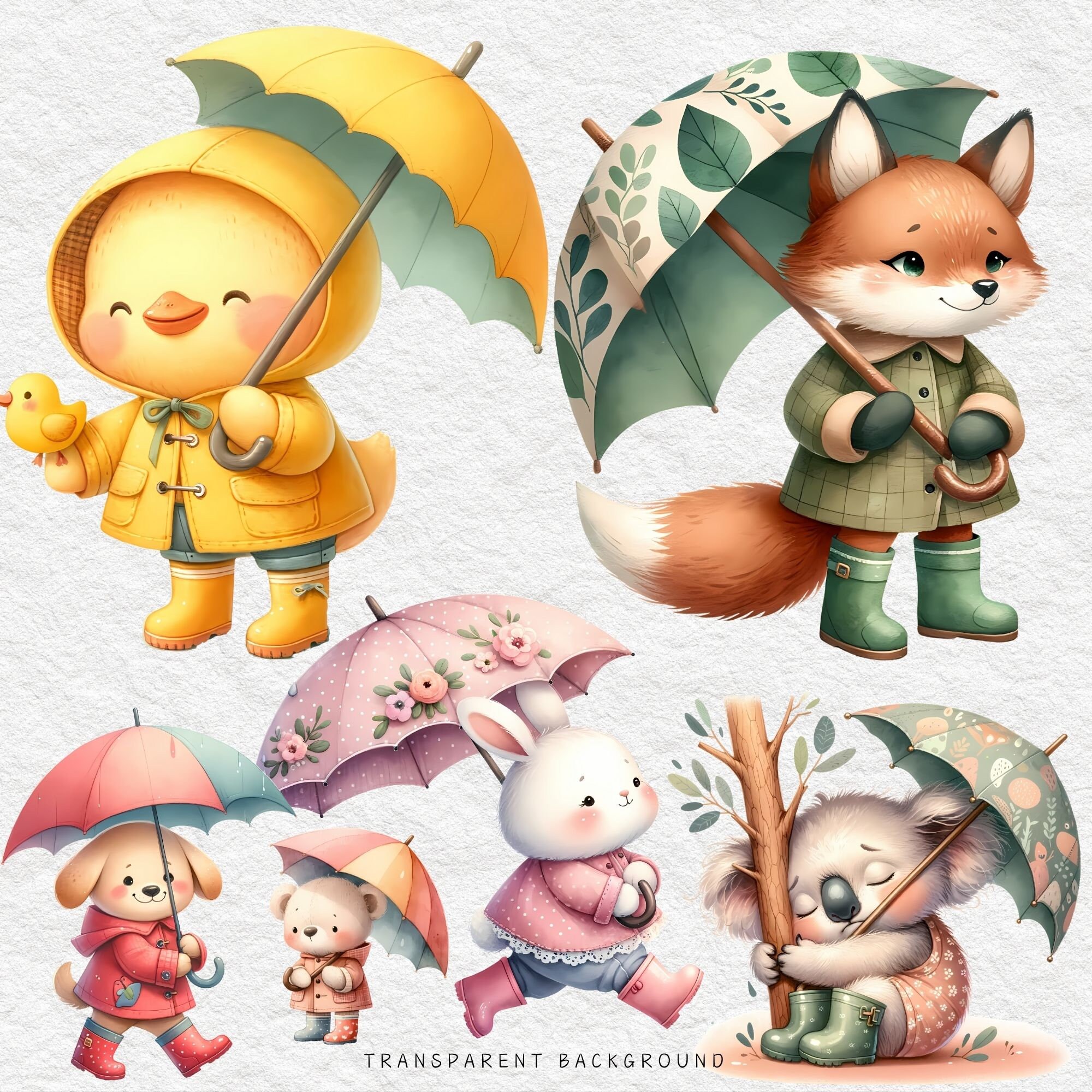 Animals in Rain, Animal With Umbrella, Animals in Raincoat Clipart ...