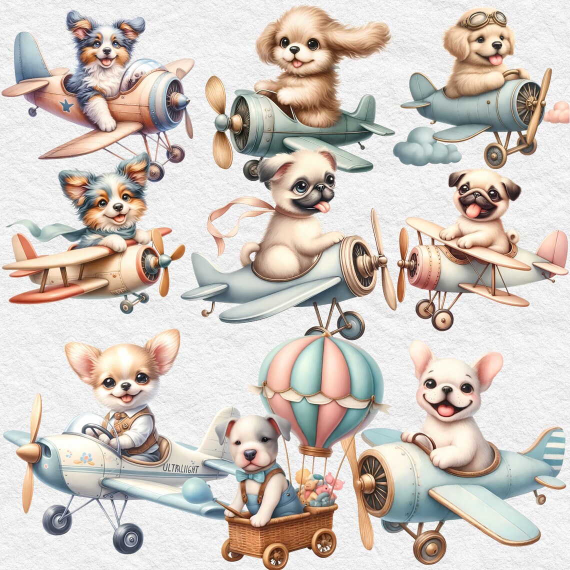 Vintage Pilot Puppy Clipart: Airplane Nursery Art (digital Download) - Etsy