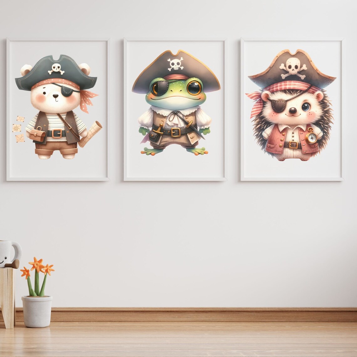 Watercolor Pirate Animals, Cute Pirate Clipart, Elephant Clipart, Baby ...