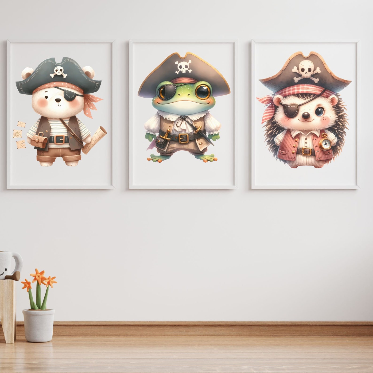 Watercolor Pirate Animals, Cute Pirate Clipart, Elephant Clipart, Baby ...