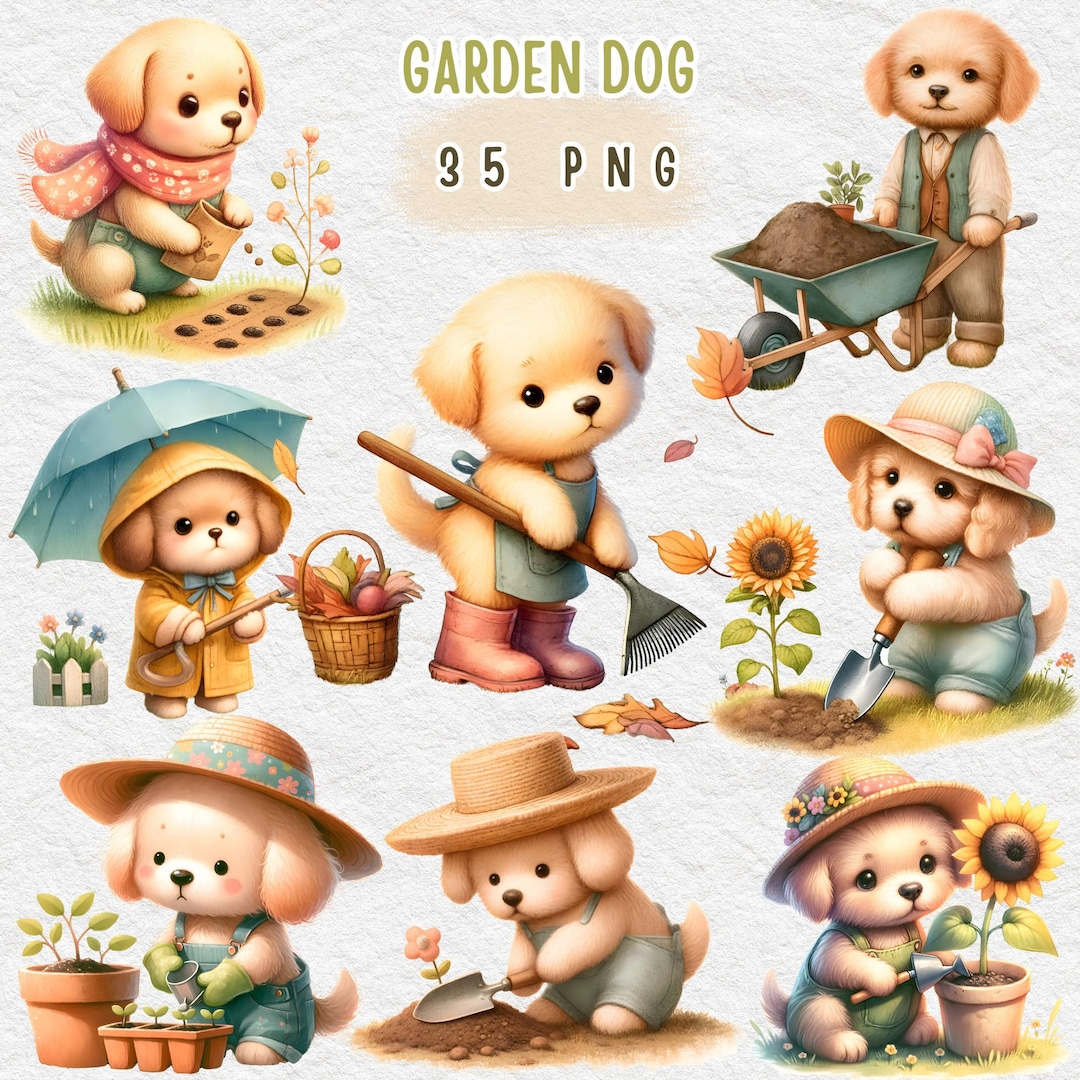 Garden Dog, Cute Dog Clipart, Garden Dog Print, Dogs Clipart, Nursery ...