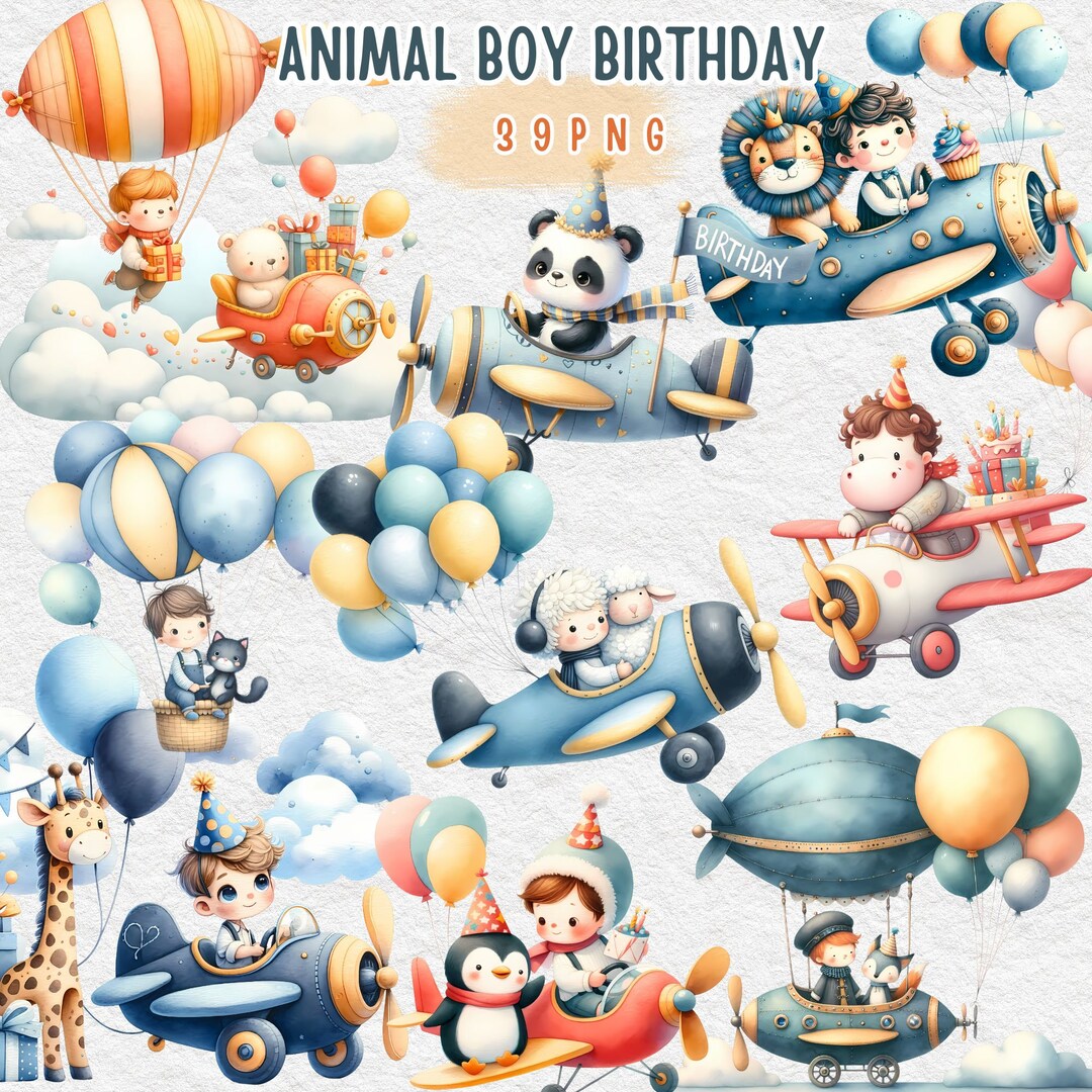 Boy Birthday Clipart, Birthday Party Clipart Bundle, Happy Birthday PNG ...