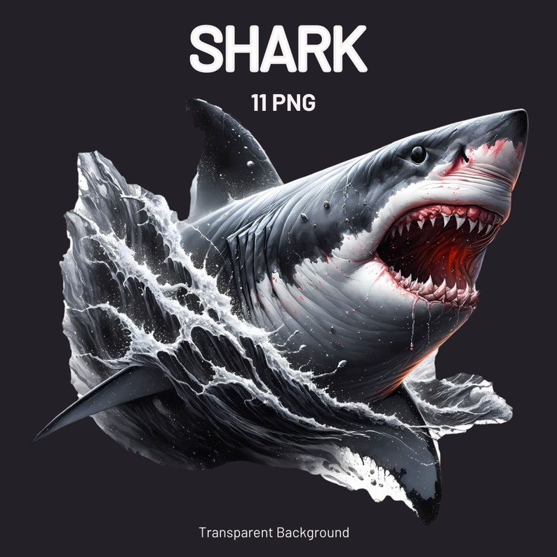 Shark Clipart , Underwater Art , Marine Illustrations, Vibrant Shark ...