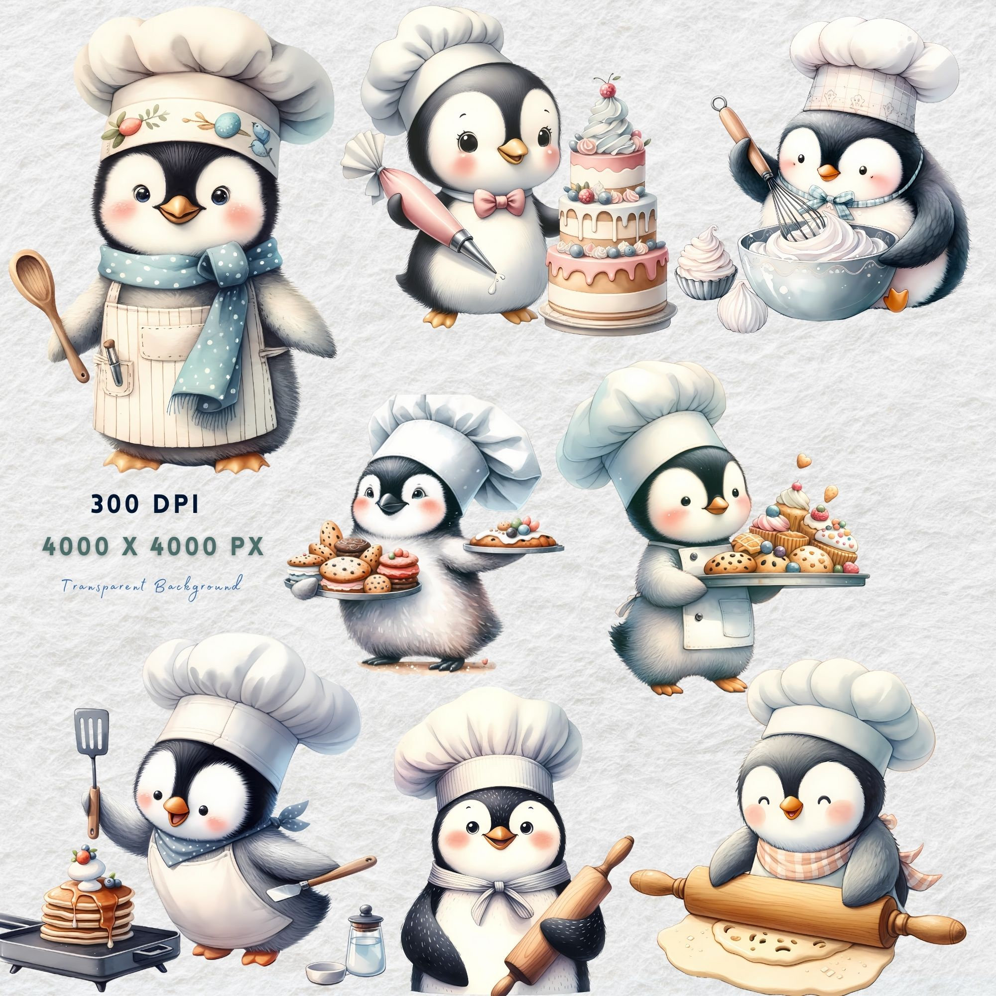 Cute Chef Penguin, Chef Penguin Clipart Bundle, Baker Penguin Art ...
