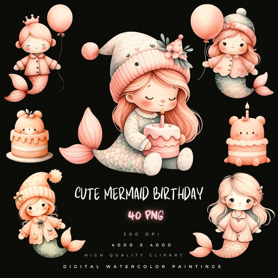 Orange Mermaid Clipart, Cute Mermaid, Birthday Mermaid Clipart, Baby ...