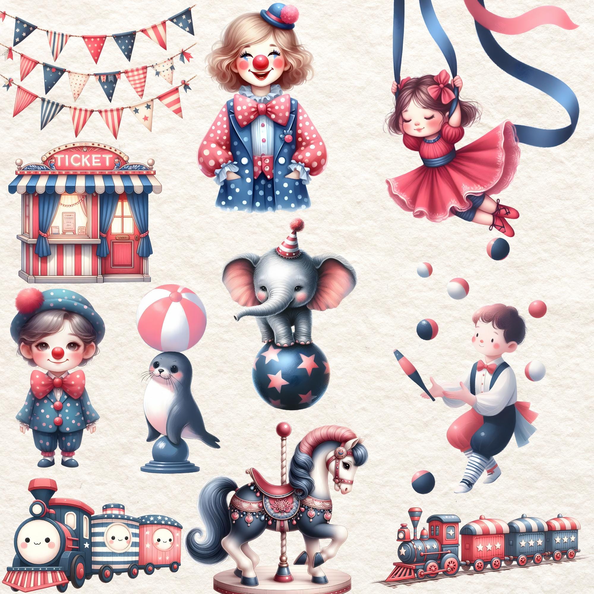 Watercolor Circus Clipart: Carnival Animals, Tent, Carousel (PNG) - Etsy