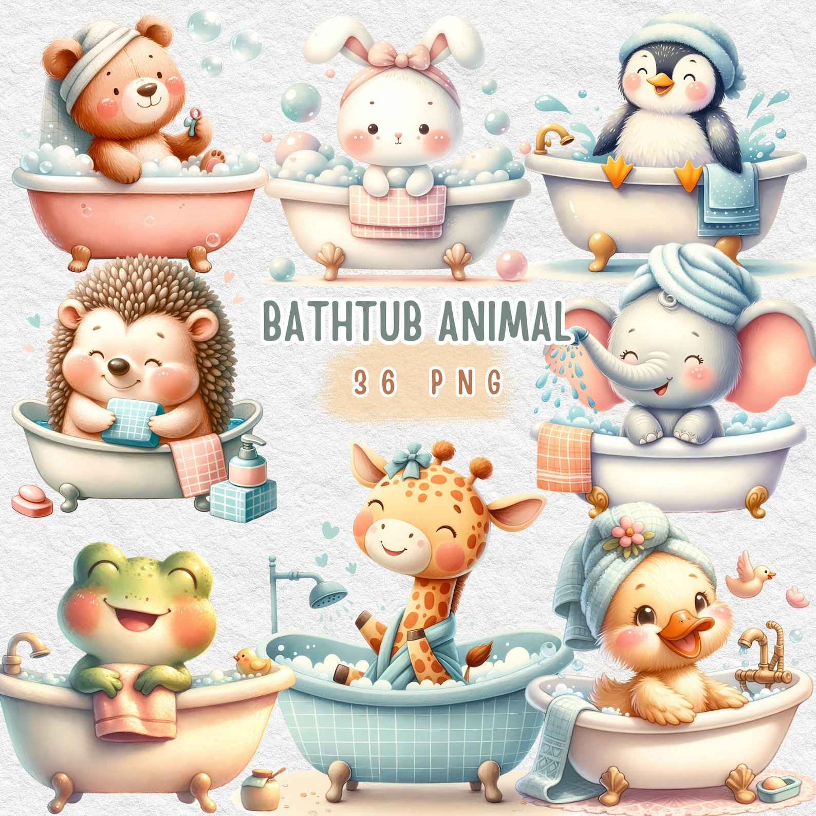 Bathtub Animals Art: 36 PNG Clipart Images (PDF Download) - Etsy