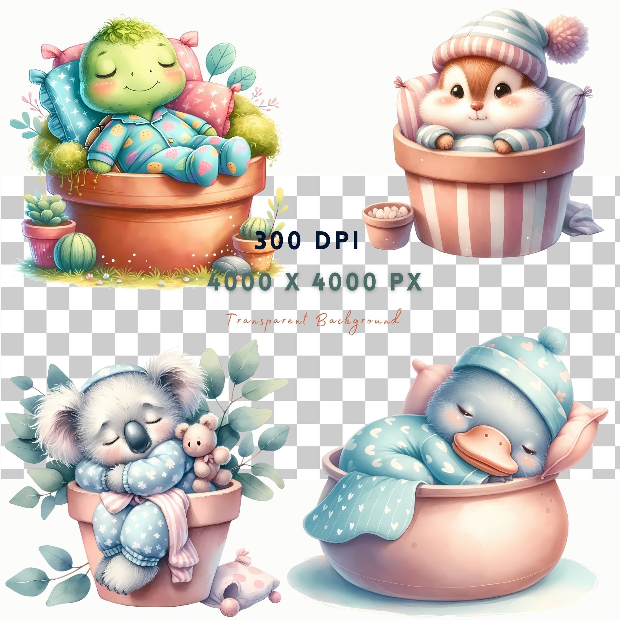 Sleep Animal Png, Watercolor Sleepy Animals Clipart, Little Animal ...