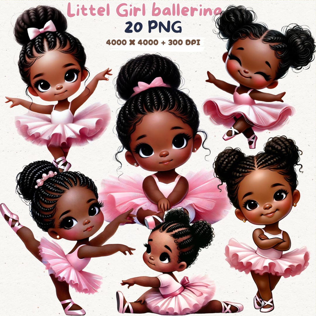 Pink Ballerina Clipart: Afro-american Girl PNG, Baby Shower (digital ...