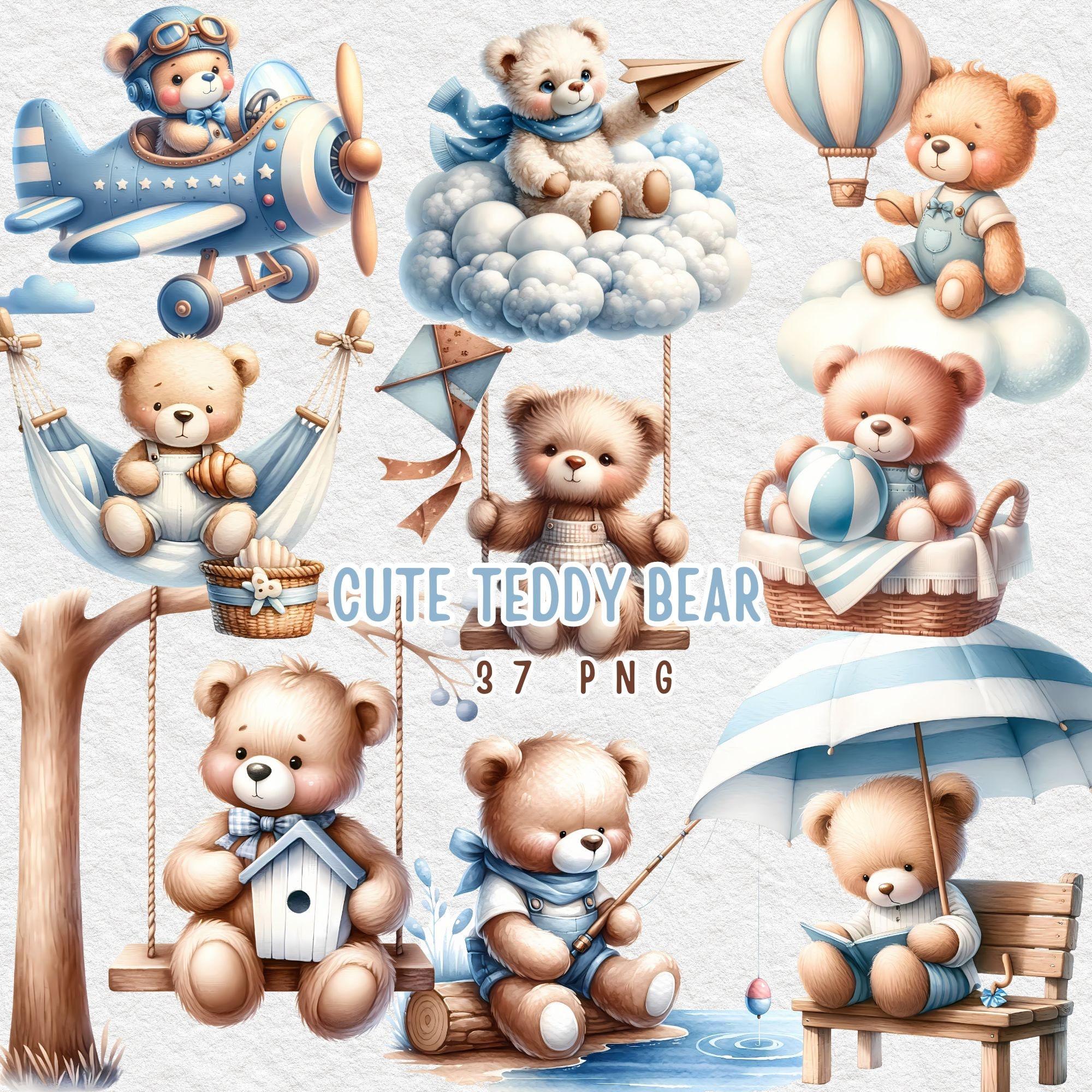 Cute Teddy Bear Clipart PNG, Nursery Animal Graphics (37 Files) - Etsy