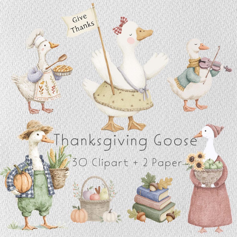 Thanksgiving Goose Clipart: Autumn Harvest PNG (digital Download ...