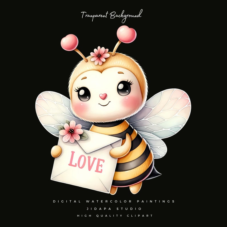 Watercolor Love Bee Clipart: Valentine's Day PNG (digital Download) - Etsy