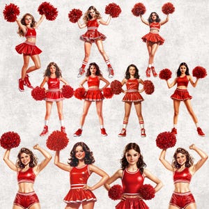 Cheerleader Girls Clipart Bundle , Cheering Girl Png , Cute Cheerleader ...