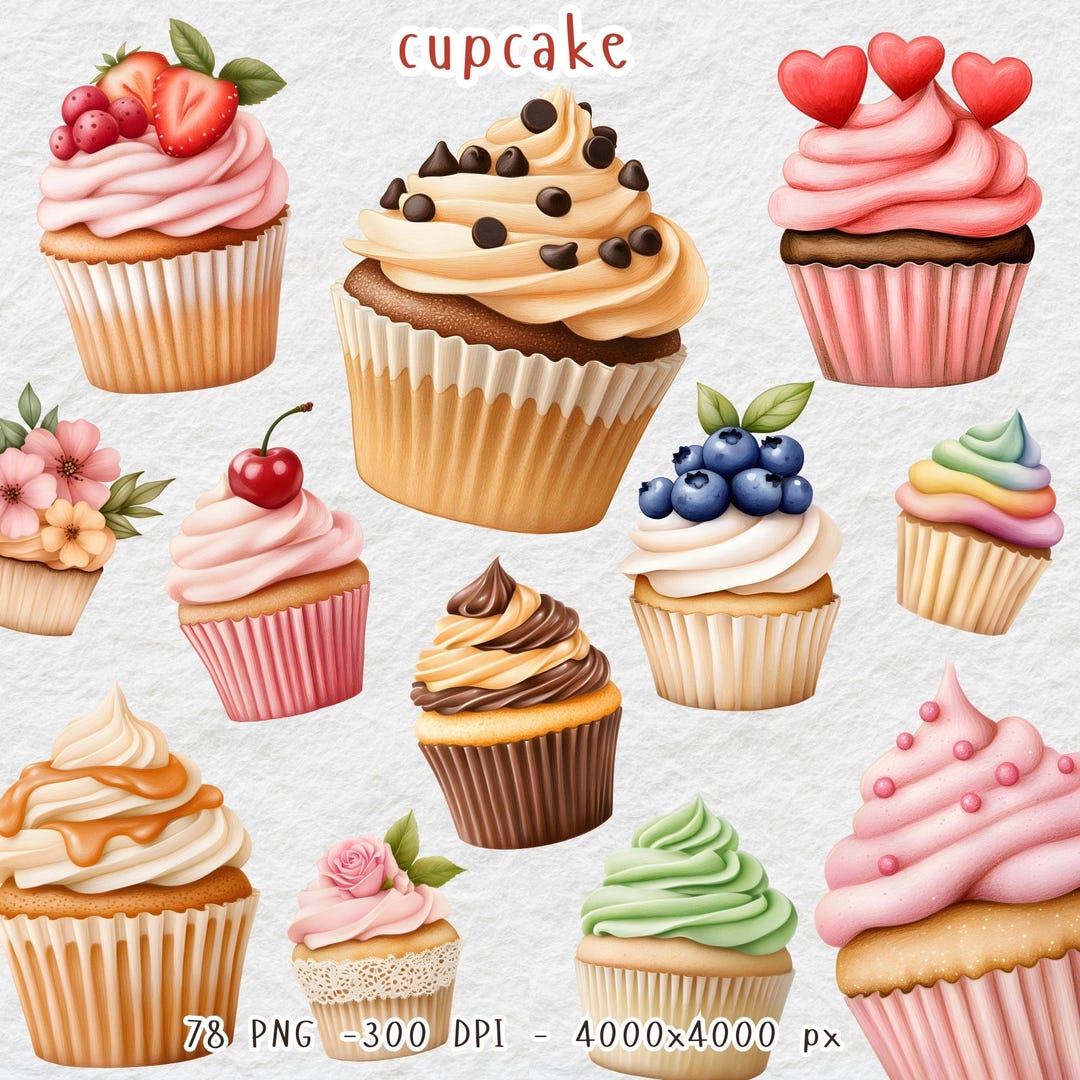 Cupcake Clipart Bundle, Baking Clipart , Dessert Clipart , Food Clipart ...