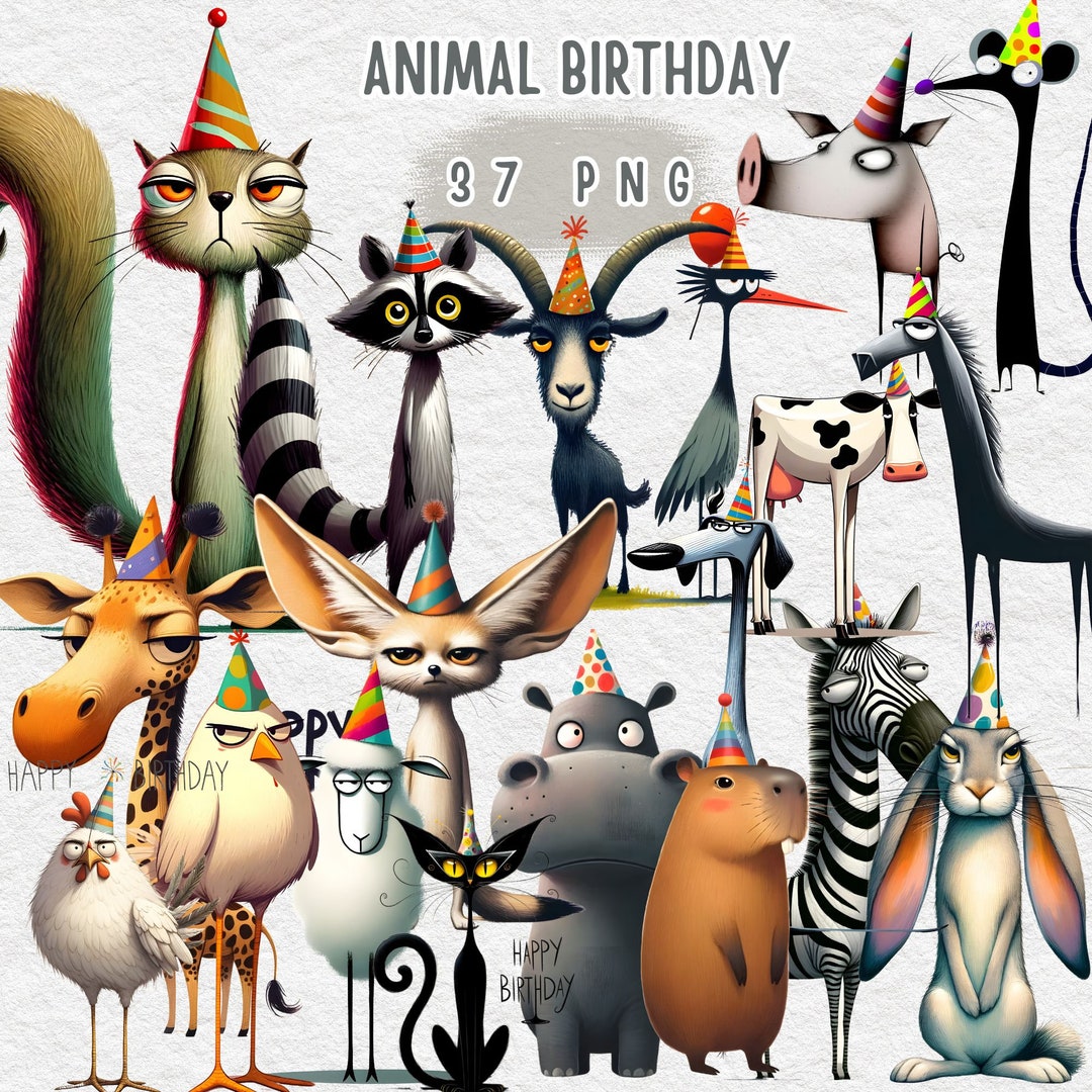 Animal Birthday , Birthday Party Clipart Bundle,happy Birthday PNG ...