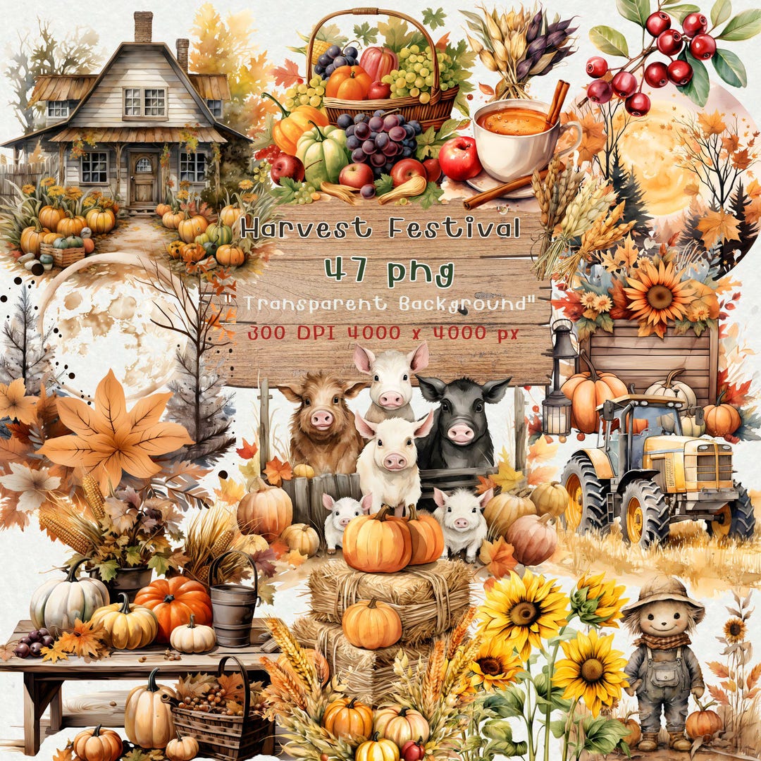 Watercolor Harvest Clipart, Autumn Clipart Bundle, Cozy Fall Clipart ...