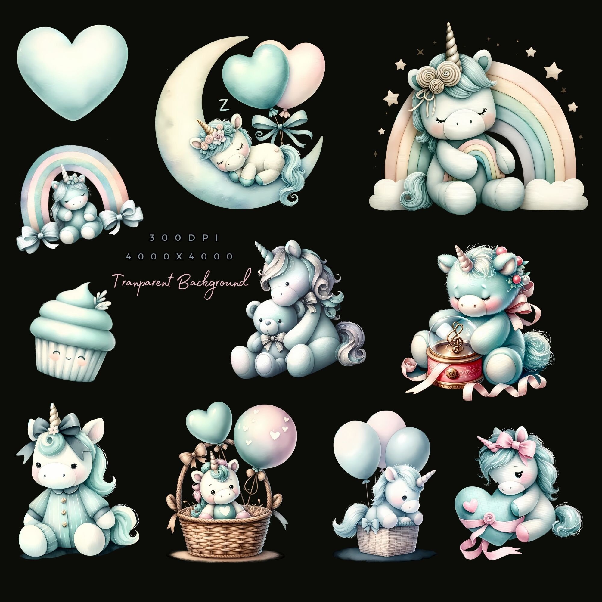 Green Unicorn Clipart, Cute Unicorn, Birthday Clipart, Baby Unicorn ...