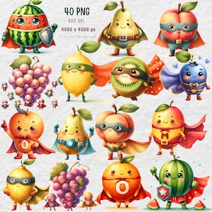 Fruits Superheroes, Superhero Clipart , Cute Fruit Clipart,superhero ...