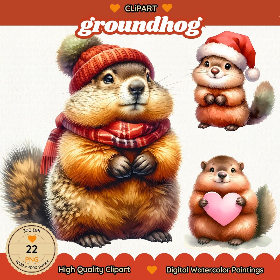 Groundhog Clipart, Watercolor Groundhog Clipart, Groundhog Download ...