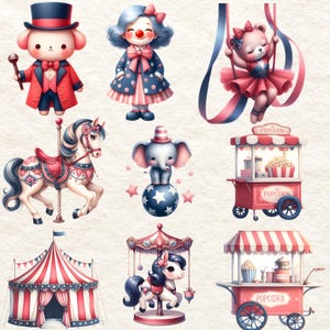 Watercolor Circus Clipart: Carnival Animals, Tent, Carousel (PNG) - Etsy