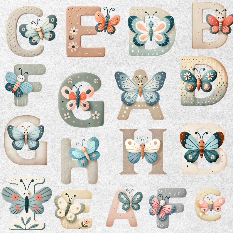 Butterfly Alphabet Png , Watercolor Spring Alphabet Clipart, Letter ...