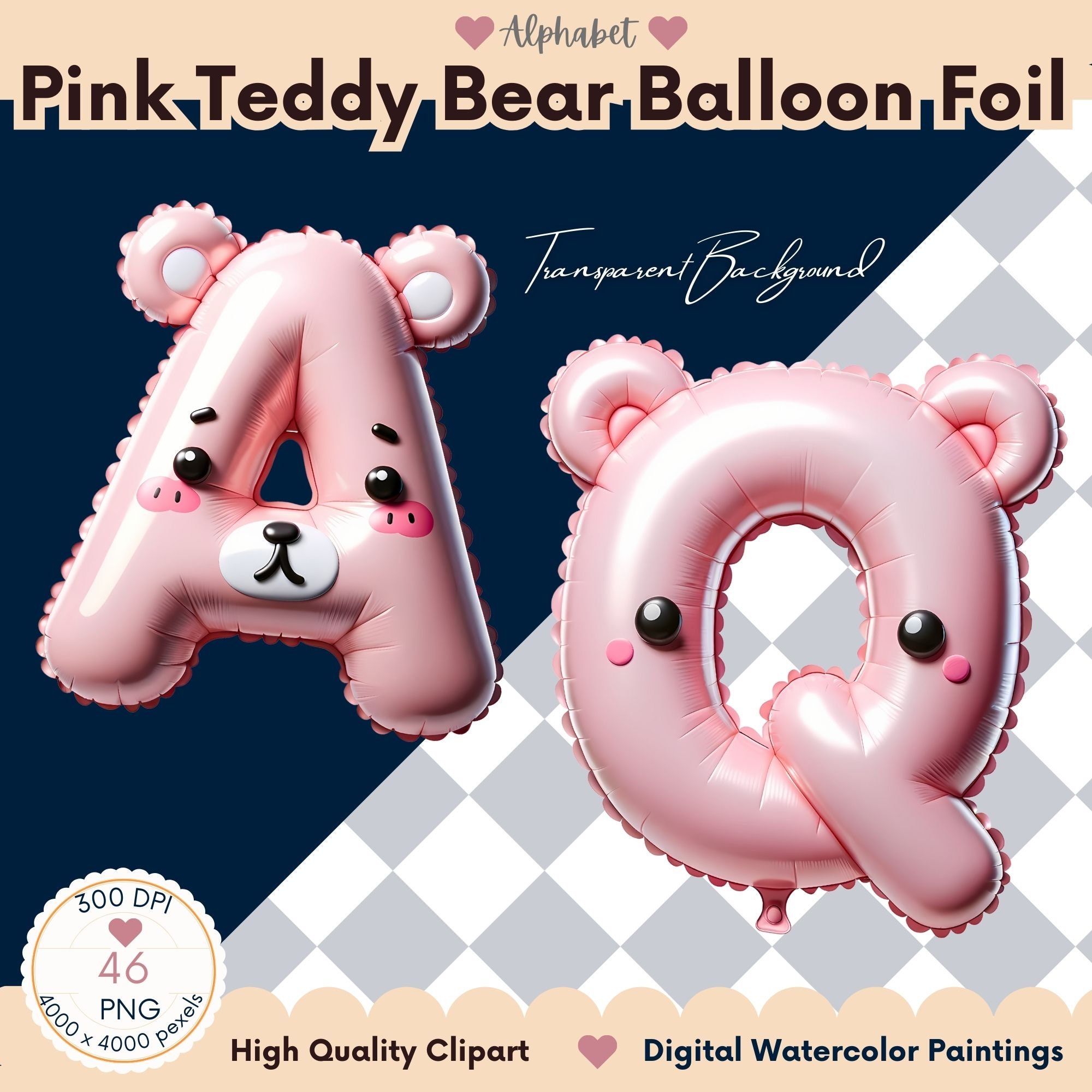 Pink Teddy Bear Balloon Foil Letters Clipart Balloon Foil - Etsy