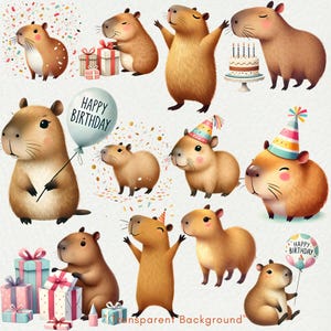 Capybara Birthday,boy Birthday Clipart, Happy Capy Birthday,cute ...