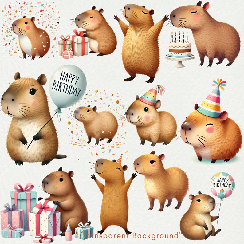 Capybara Birthday Clipart, Nursery Kids PNG (digital Download) - Etsy