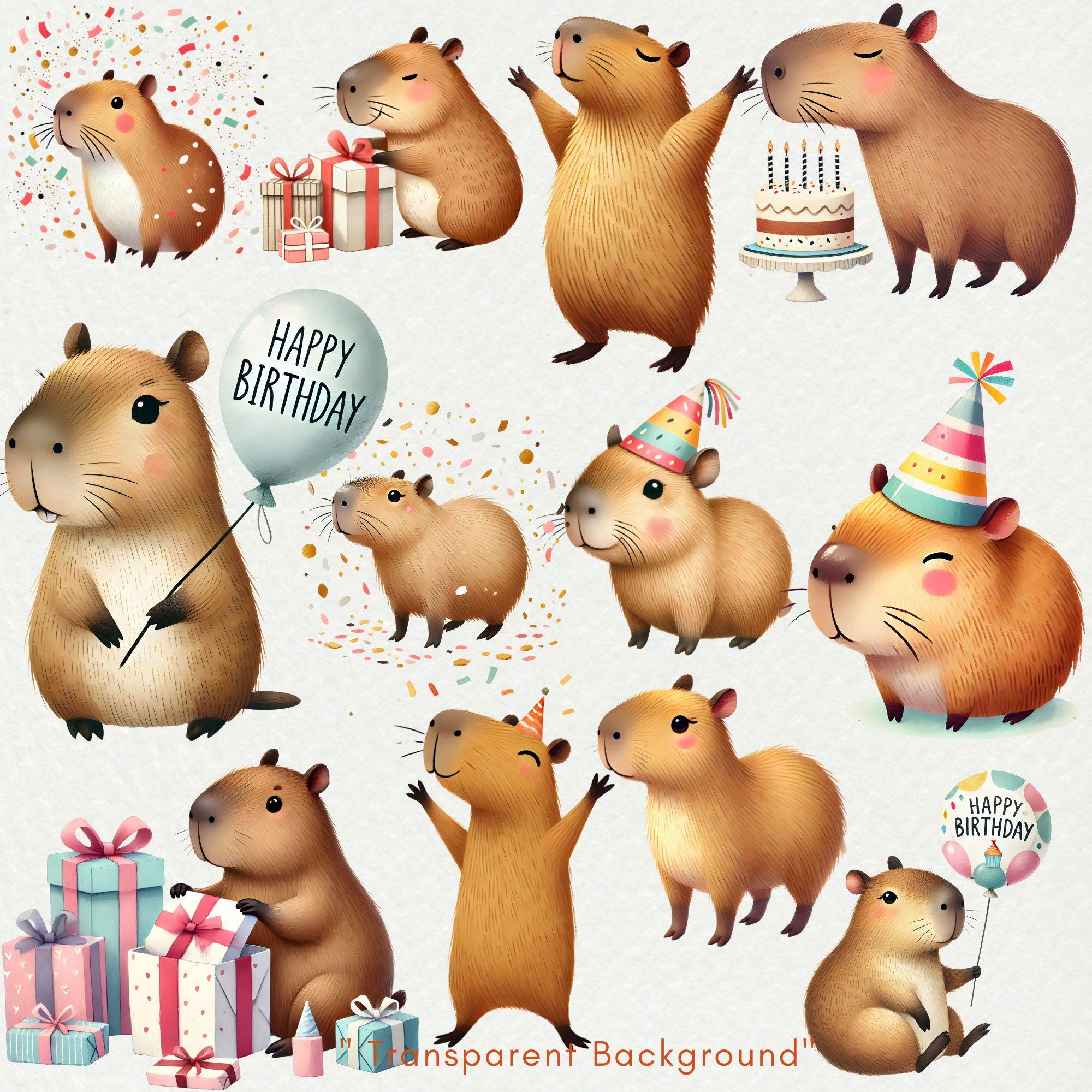 Capybara Birthday,boy Birthday Clipart, Happy Capy Birthday,cute ...