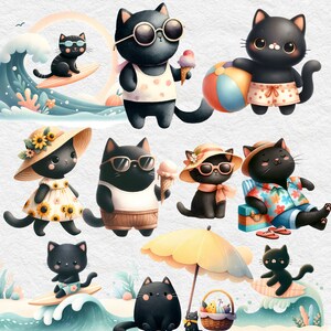 Black Cat Summer, Cat Summer, Black Cat Clipart, Hawaiian PNG, Decor ...