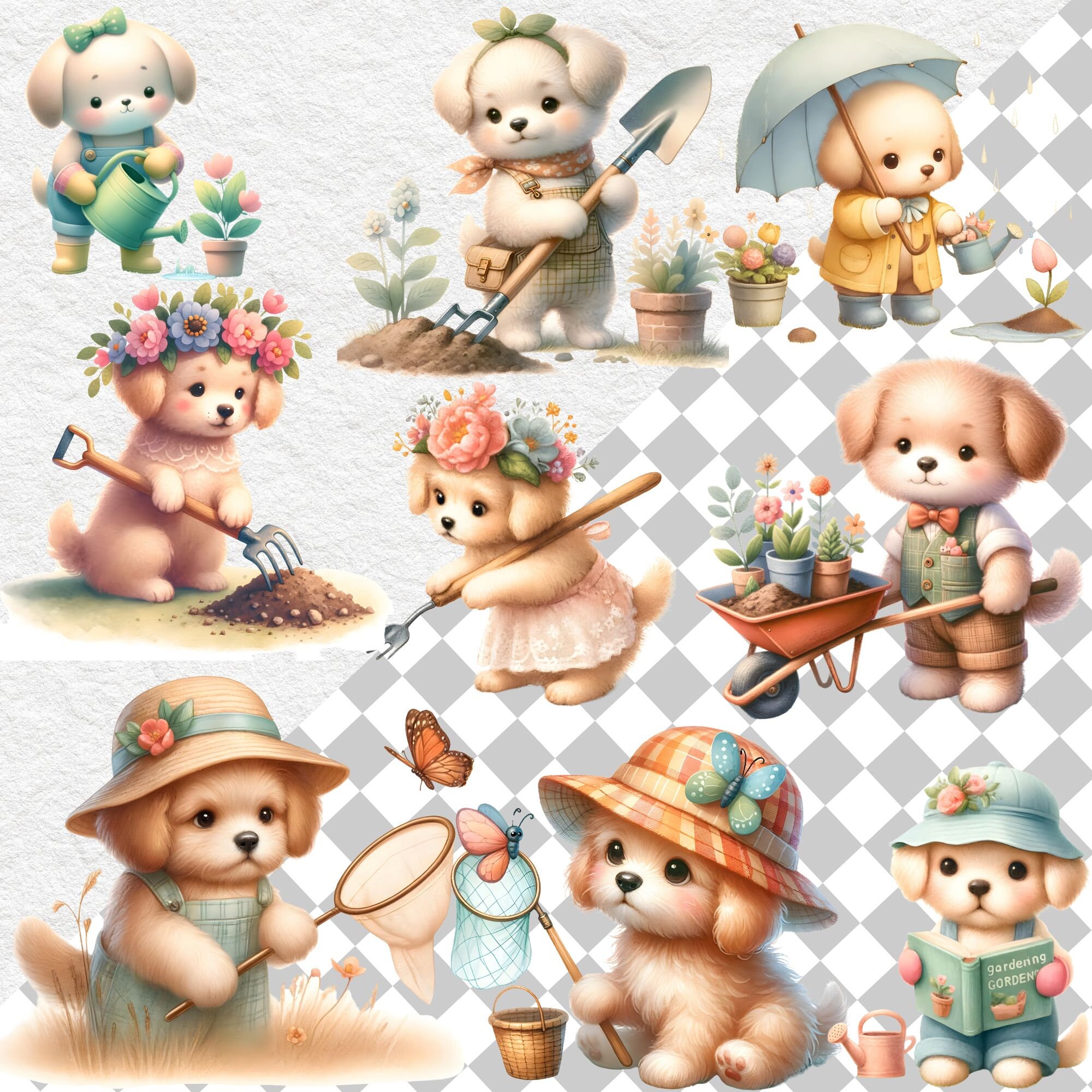 Garden Dog, Cute Dog Clipart, Garden Dog Print, Dogs Clipart, Nursery ...