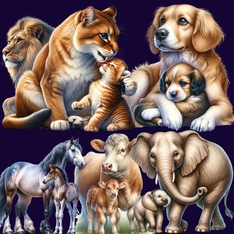 Mom and Baby Animals Clipart: Mother's Day Nursery Art (PDF) - Etsy