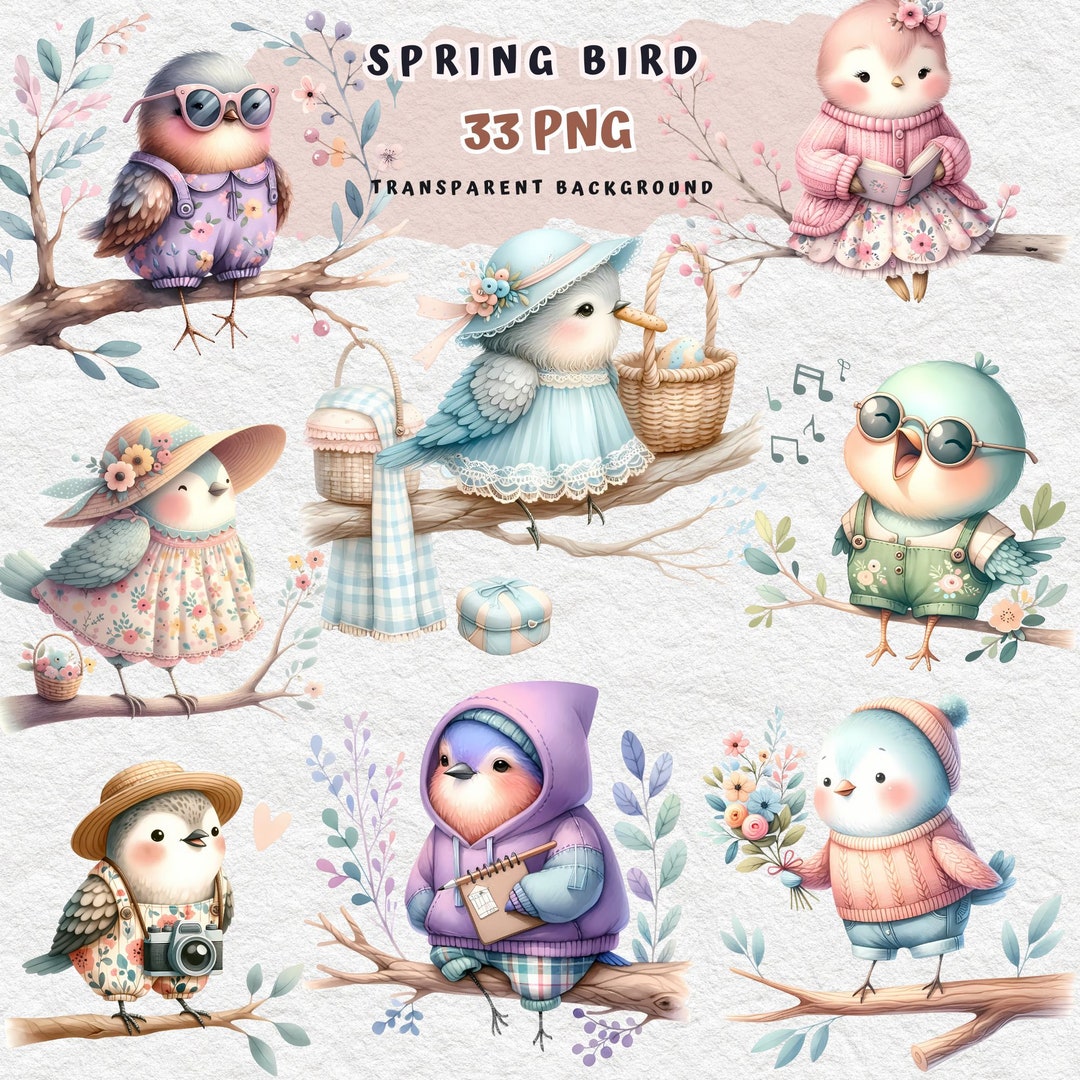 Spring Birds Clipart: Watercolor Birdie Graphics (PDF Download) - Etsy