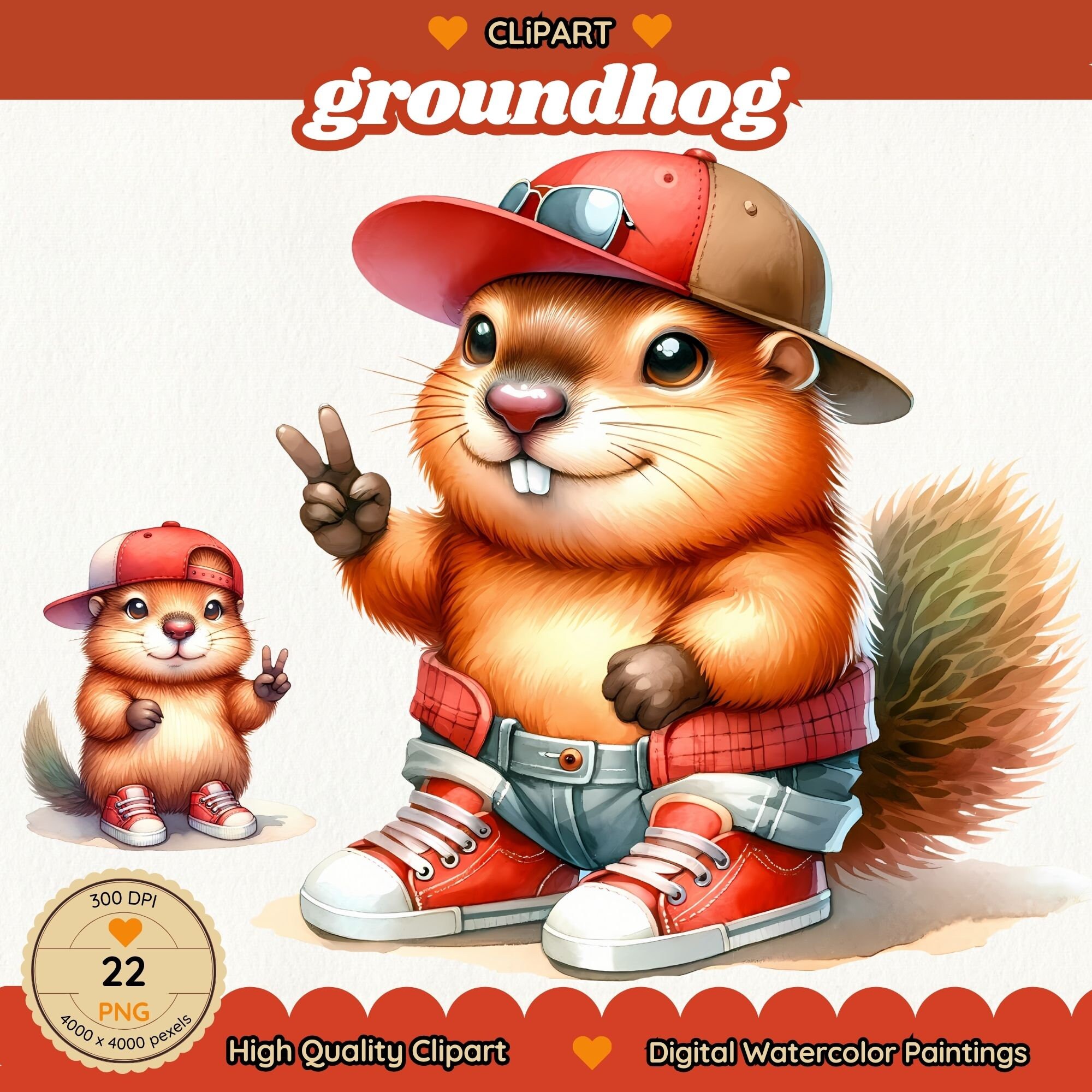 Groundhog Clipart, Watercolor Groundhog Clipart, Groundhog Download ...