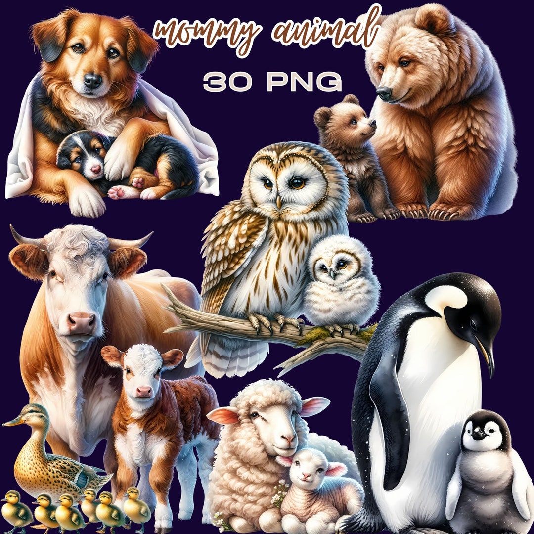 Mom Animals Clipart, Mother's Day Clipart, Mama and Baby Animal, Mom ...