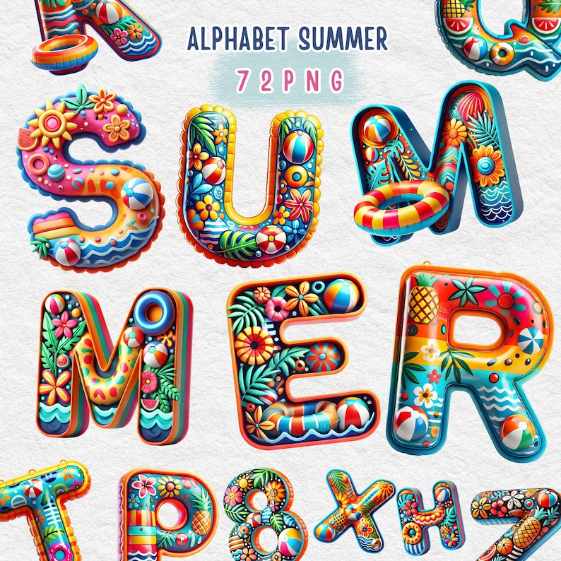 Alphabet Summer, Summer Alphabet Png, Alphabet Summer, Summer Font , 3D ...