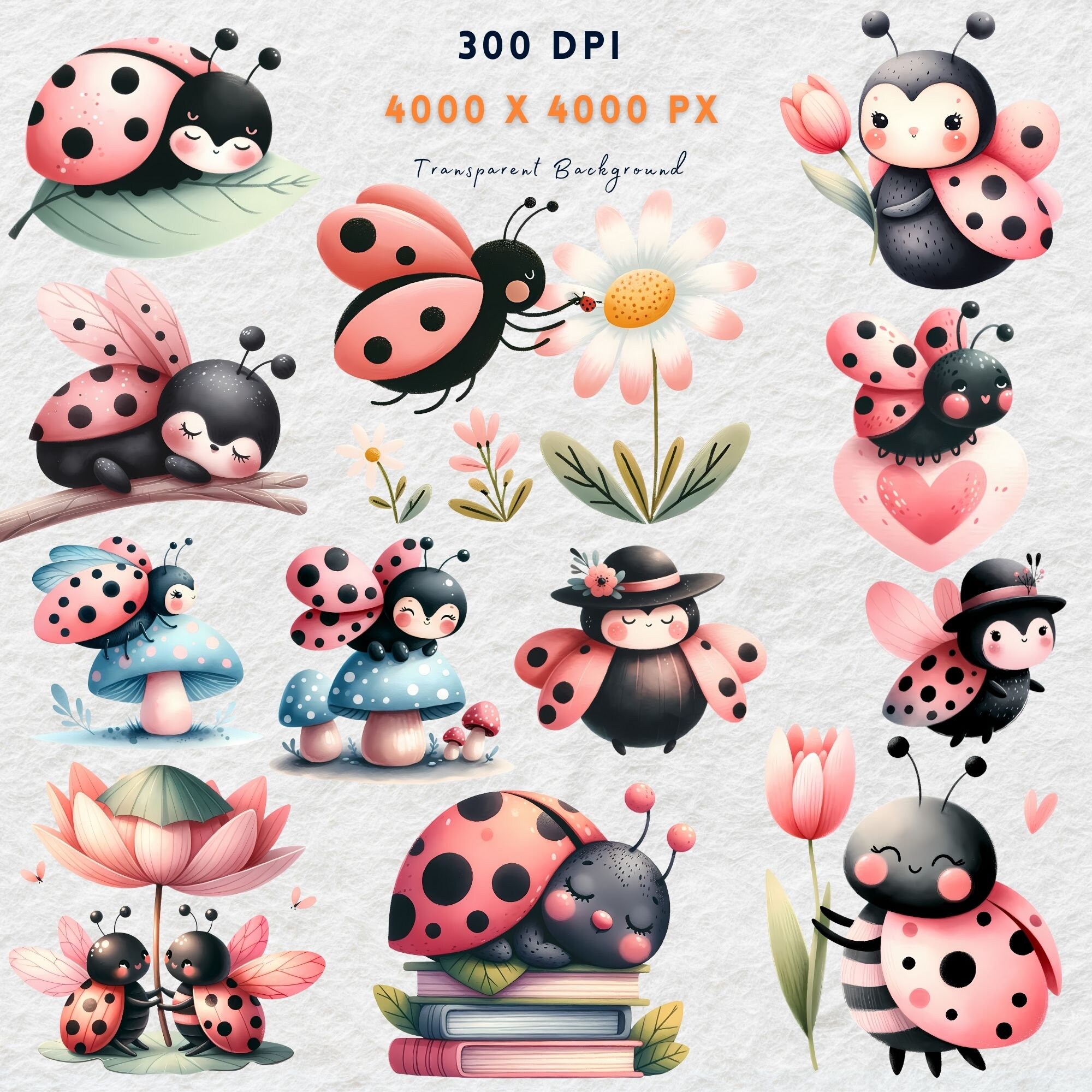 Pink Ladybug Valentine Clipart, Love Bug Clipart, Valentine Sublimation ...