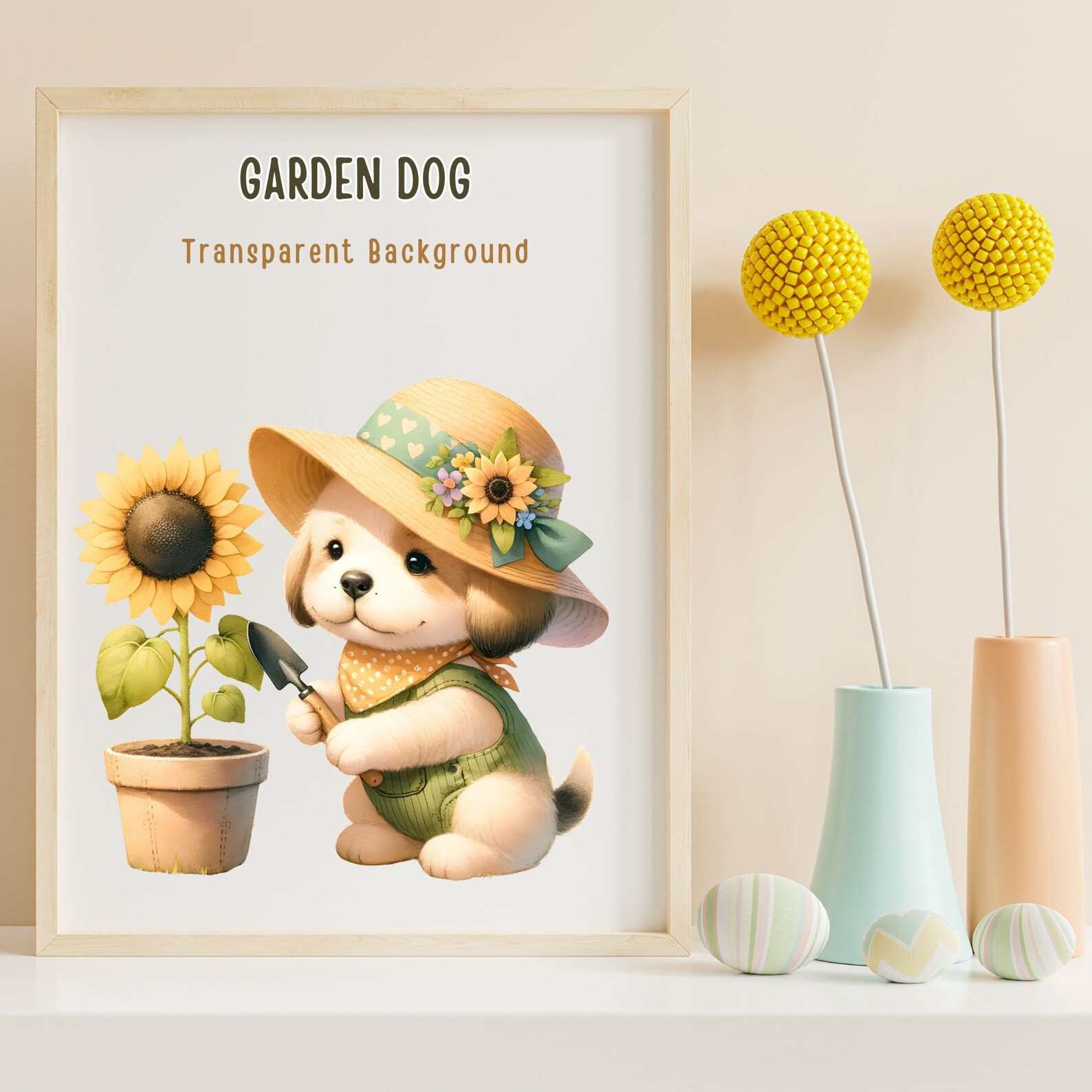 Cute Garden Dog Clipart, Spring Flowers, Nursery Decor (PDF Download ...