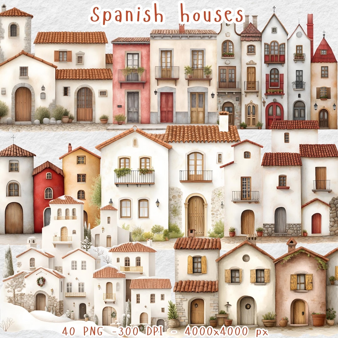 Spanish Style House Clipart: Architectural PNG (PDF Download) - Etsy