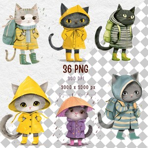 Spring Cat, Cute Cat Clipart, Cat Umbrella, Cat in Raincoat Clipart ...