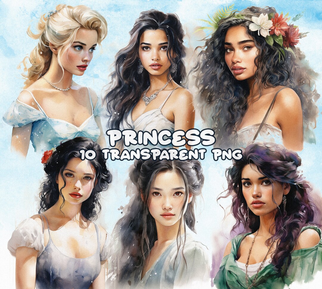 Princess Watercolor Clipart Bundle, 10 Transparent PNG, Paper Craft ...