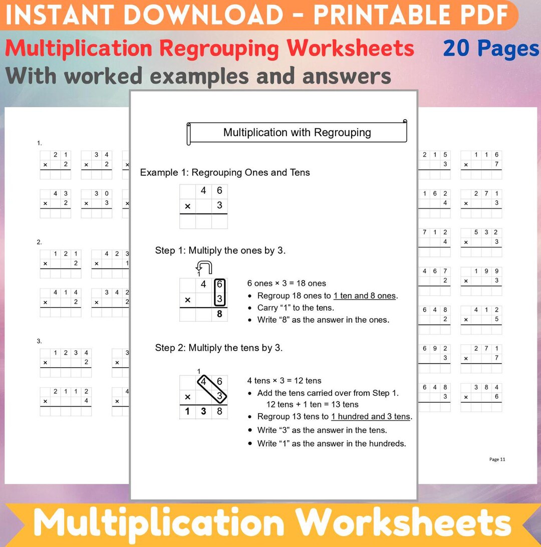 Printable Multiplication With Regrouping Practice Tutorial Worksheets ...