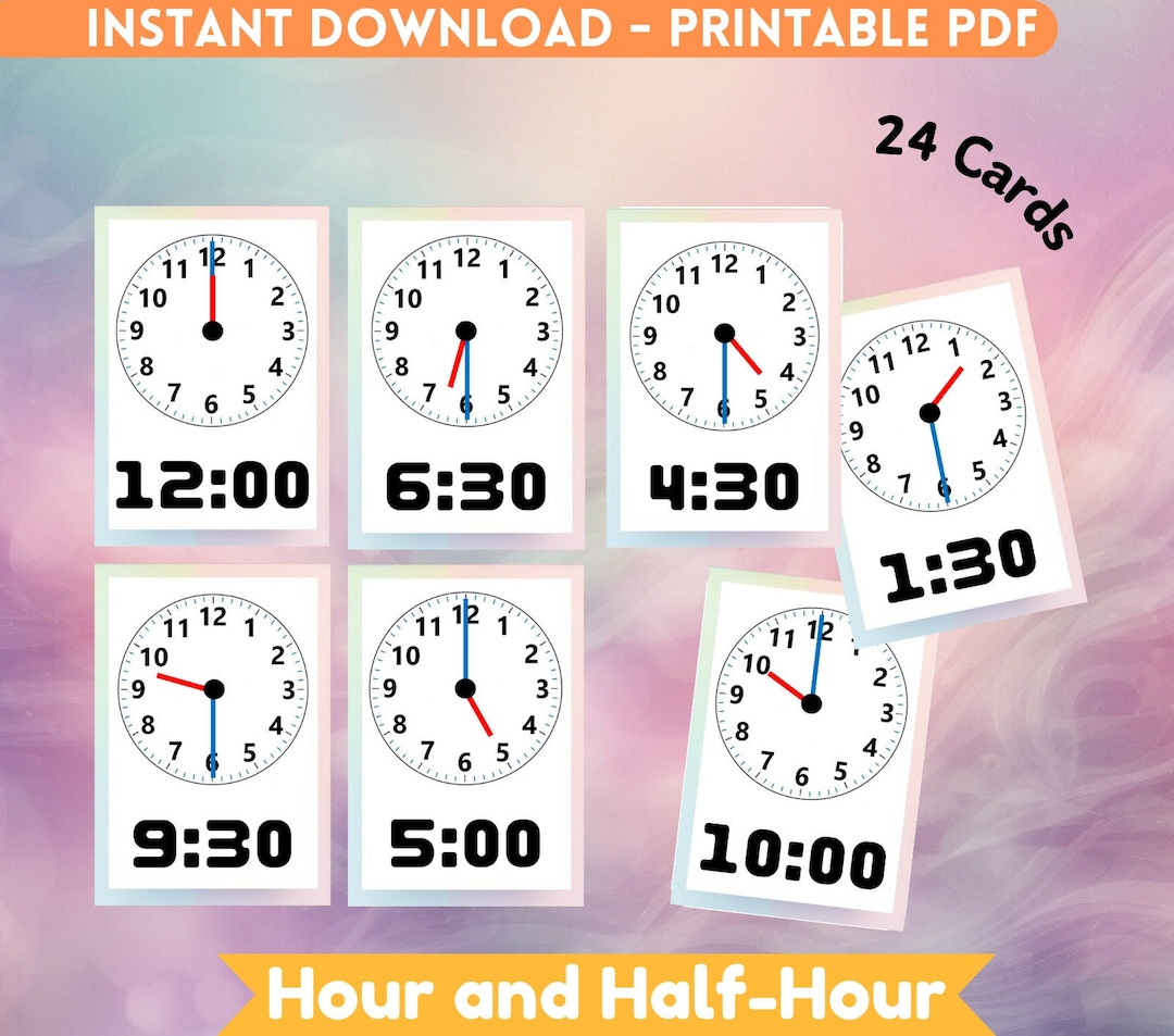 Time Telling Flashcard Hour Half-hour Clock Flash Card Printable ...