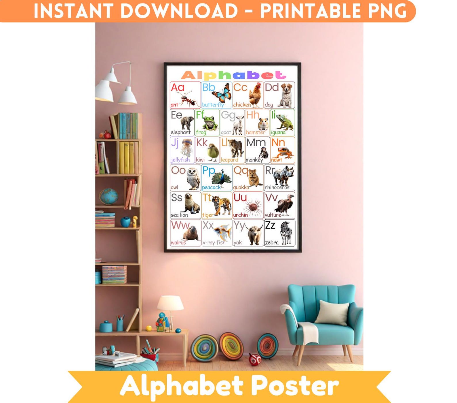 Printable Alphabet Poster Uppercase Letter Lowercase Letter Educational ...