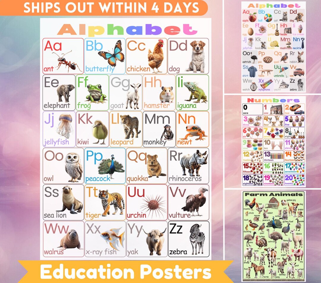 Children Education Poster Farm Animal Print Alphabet Wall Poster Kid ...
