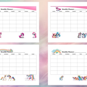 Blank Monthly Calendar Printable Undated Monthly Planner Unicorn ...