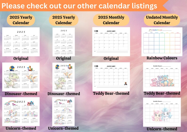 2025 Monthly Calendar Printable Children Unicorn Monthly Planner 2025 ...