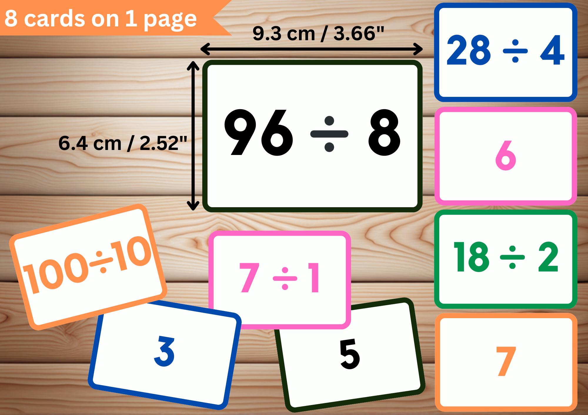 Multiplication Flash Card Printable Division Flash Card Homeschool ...