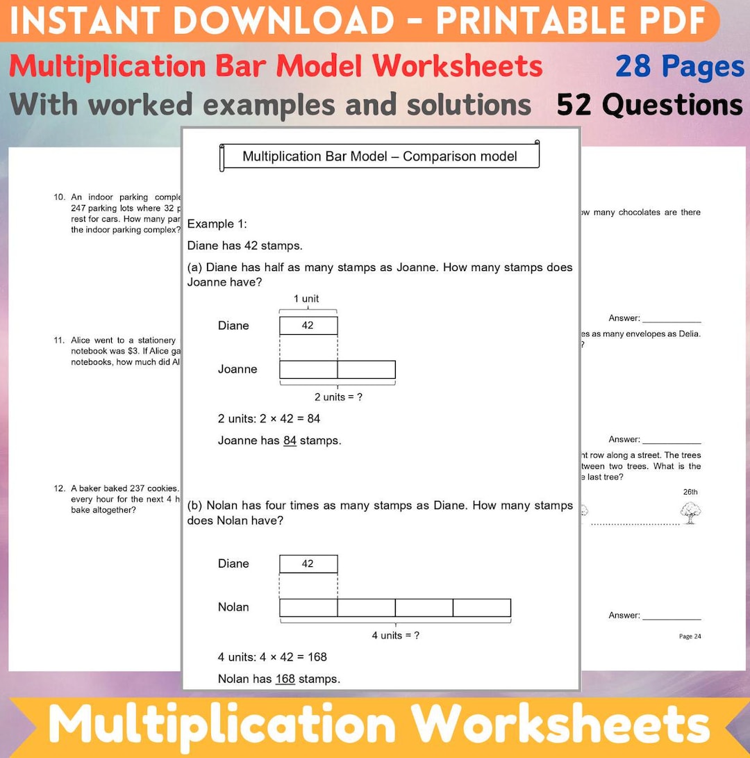 Printable Multiplication Practice Worksheets Bar Model Mathematics ...